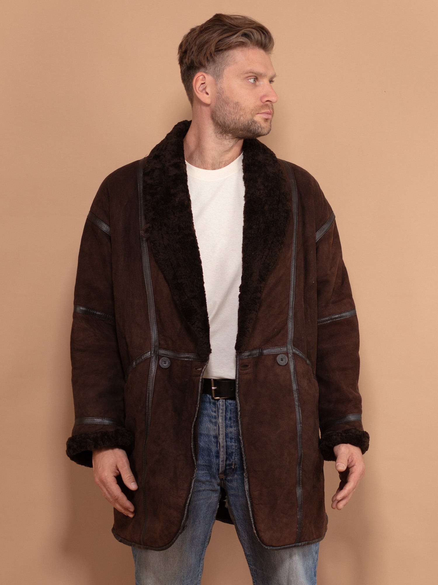 Online Vintage Store | 80's Men Sheepskin Coat in Brown | Northern Grip ...