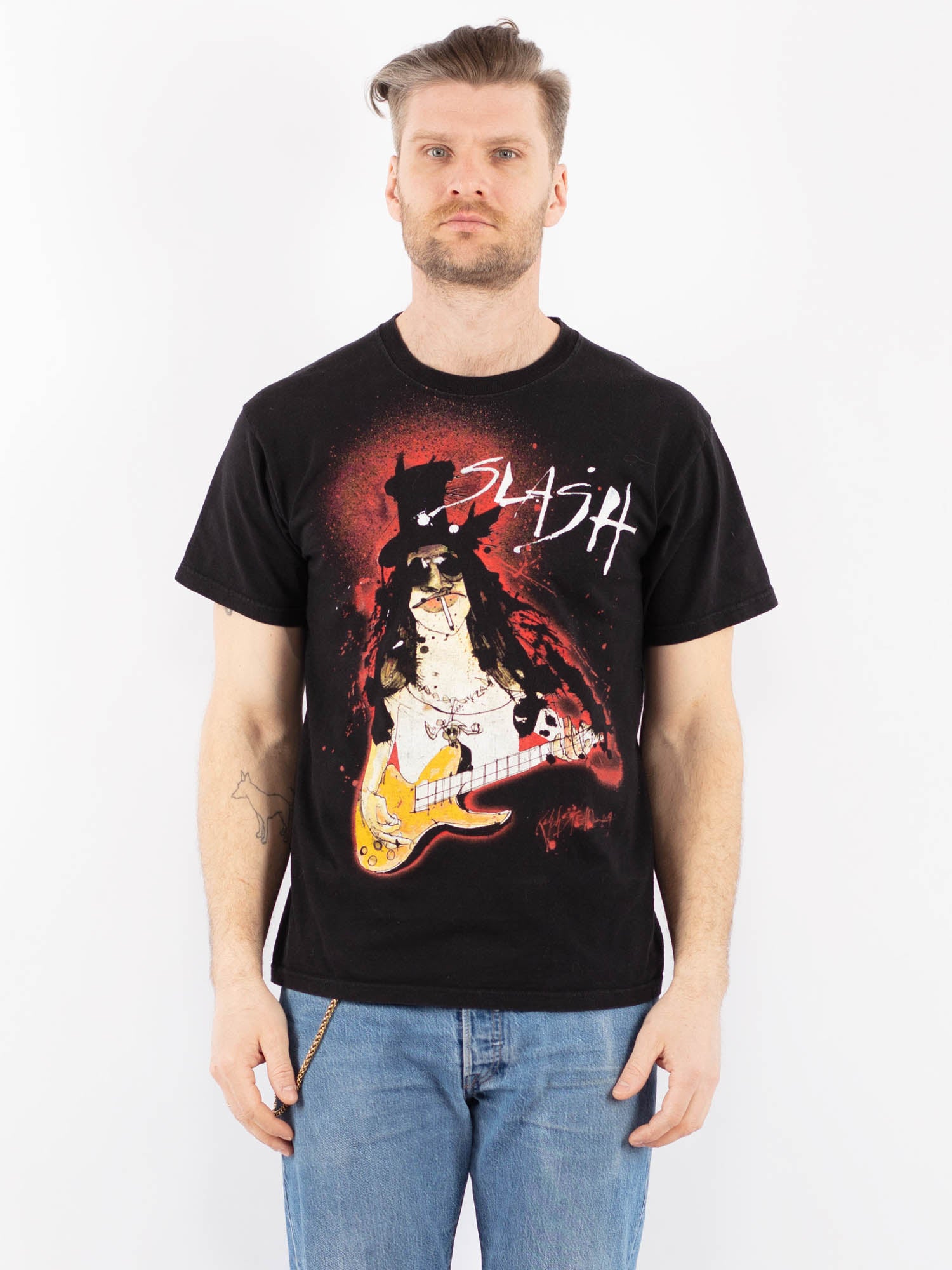 Online Vintage Store | Vintage 00's Men Slash Print T-Shirt in Black ...
