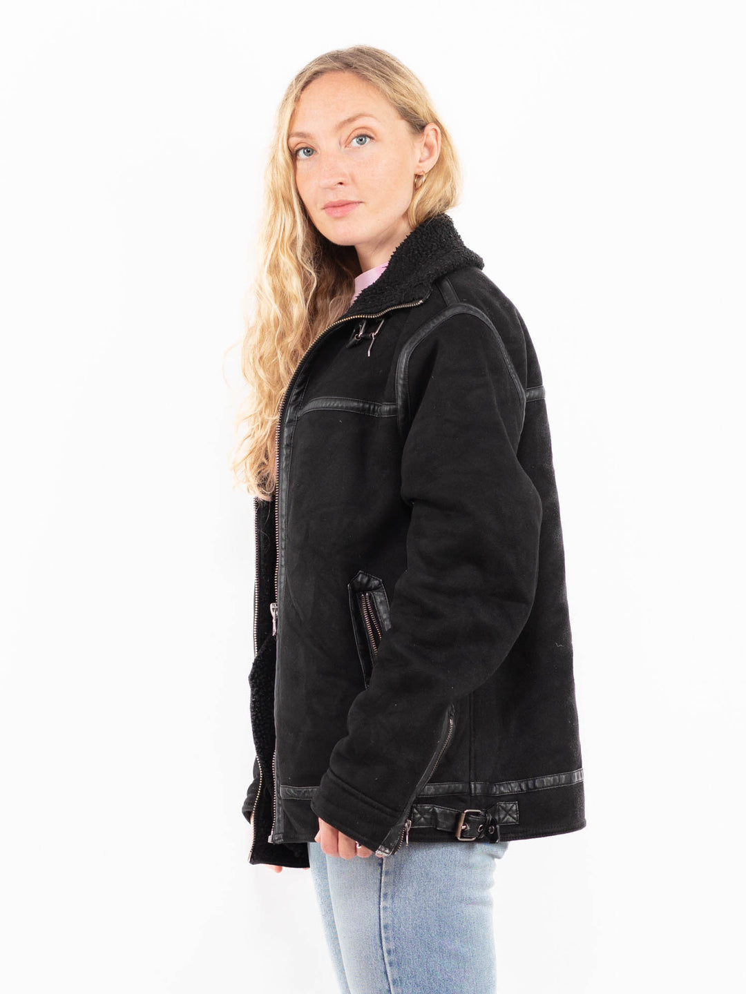 Online Vintage Store | Vintage 00's Women Faux Sheepskin Jacket in Black | NorthernGrip