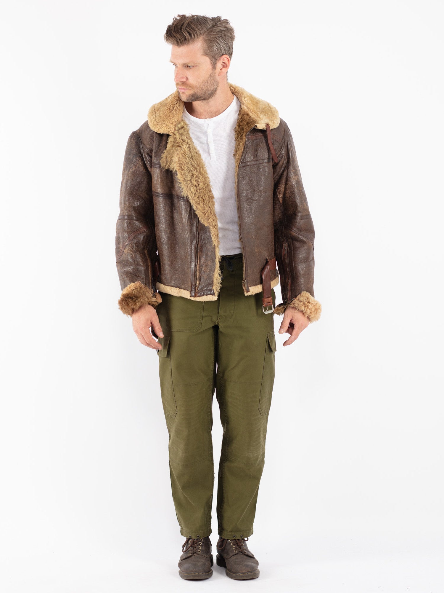 Online Vintage Store | 70's Men Shearling Pilot Bomber Jacket in Brown ...