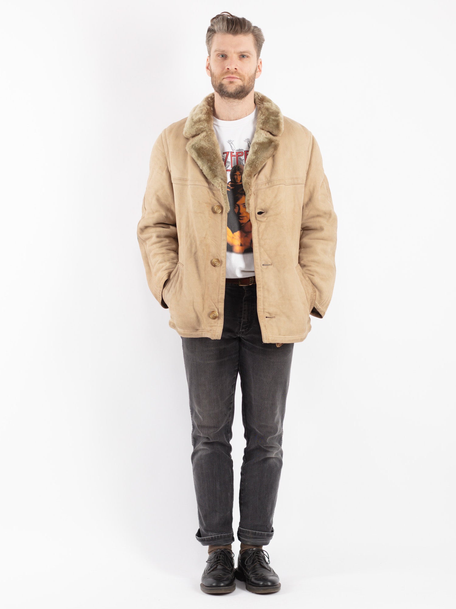 Online Vintage Store | Vintage 70's Men Sheepskin Jacket in Beige ...