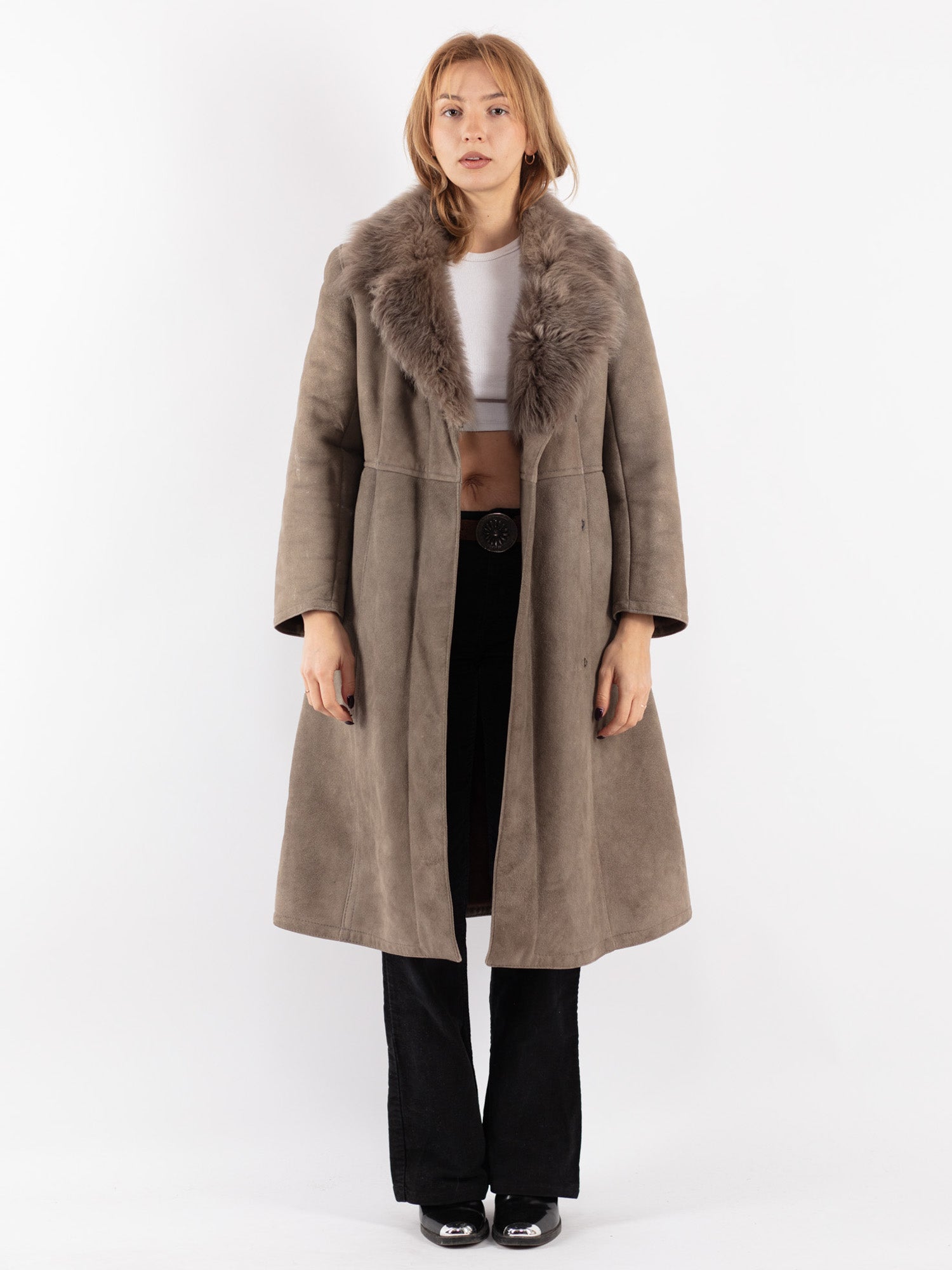Online Vintage Store | Vintage 70's Women Sheepskin Long Coat in Gray ...