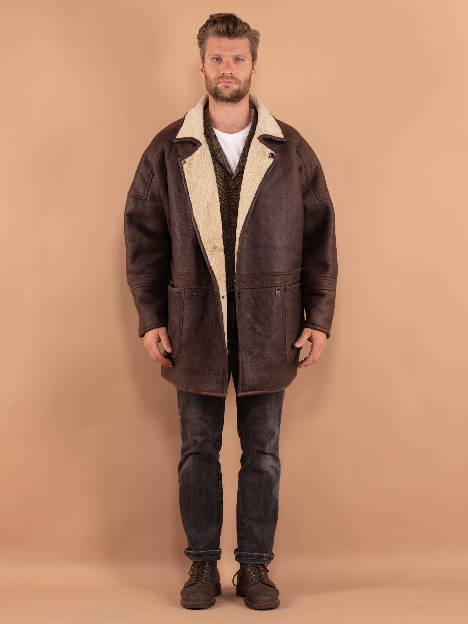 Online Vintage Store | Vintage 80's Men Sheepskin Coat in Brown ...