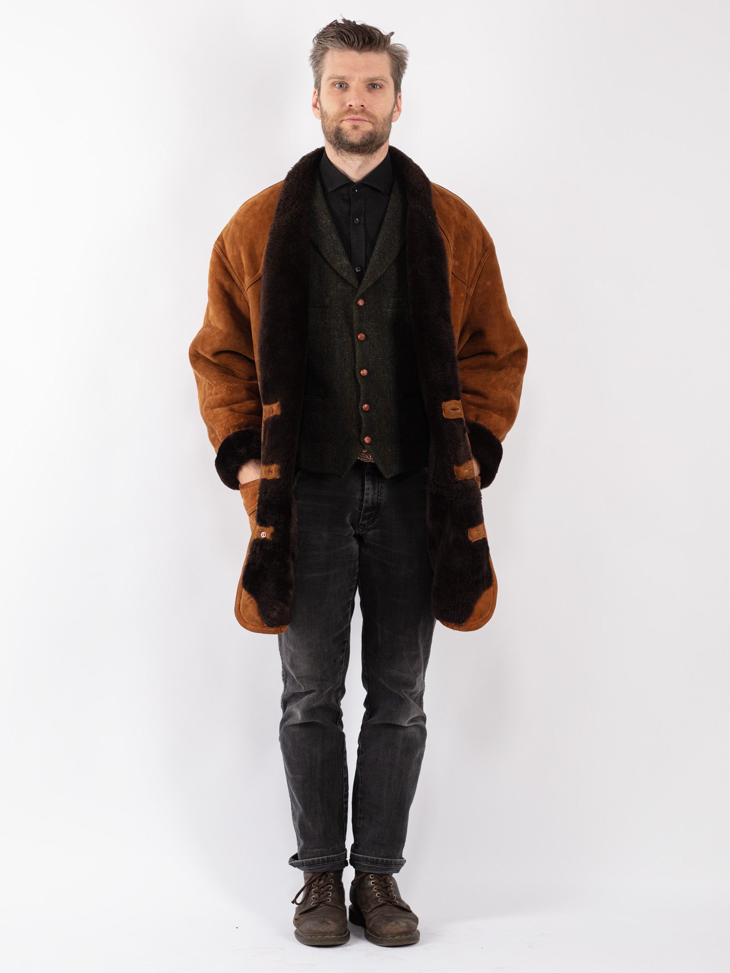 Online Vintage Store | Vintage 80's Men Sheepskin Coat in Brown ...