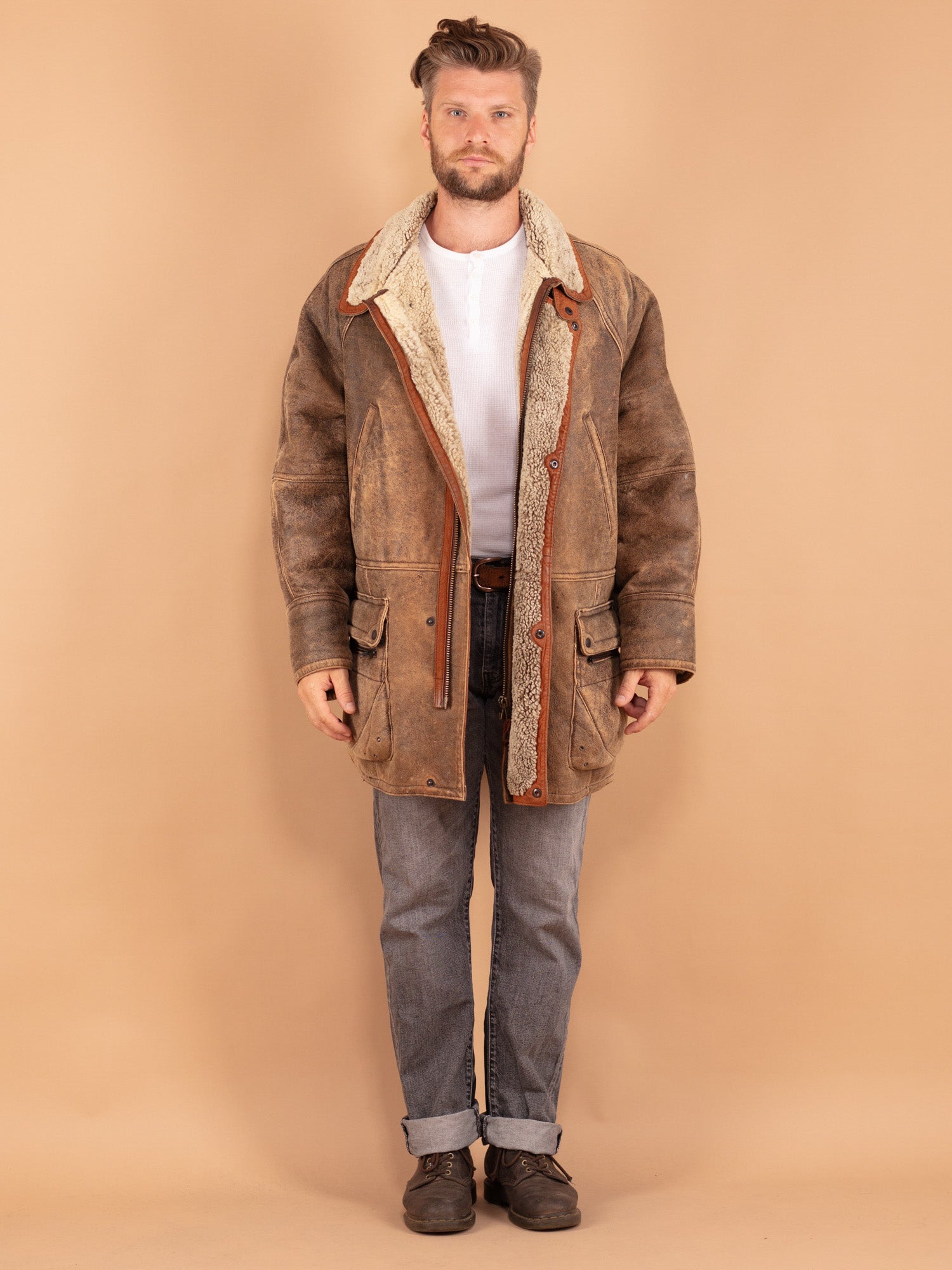Online Vintage Store | Vintage 80's Men Sheepskin Shearling Coat in ...