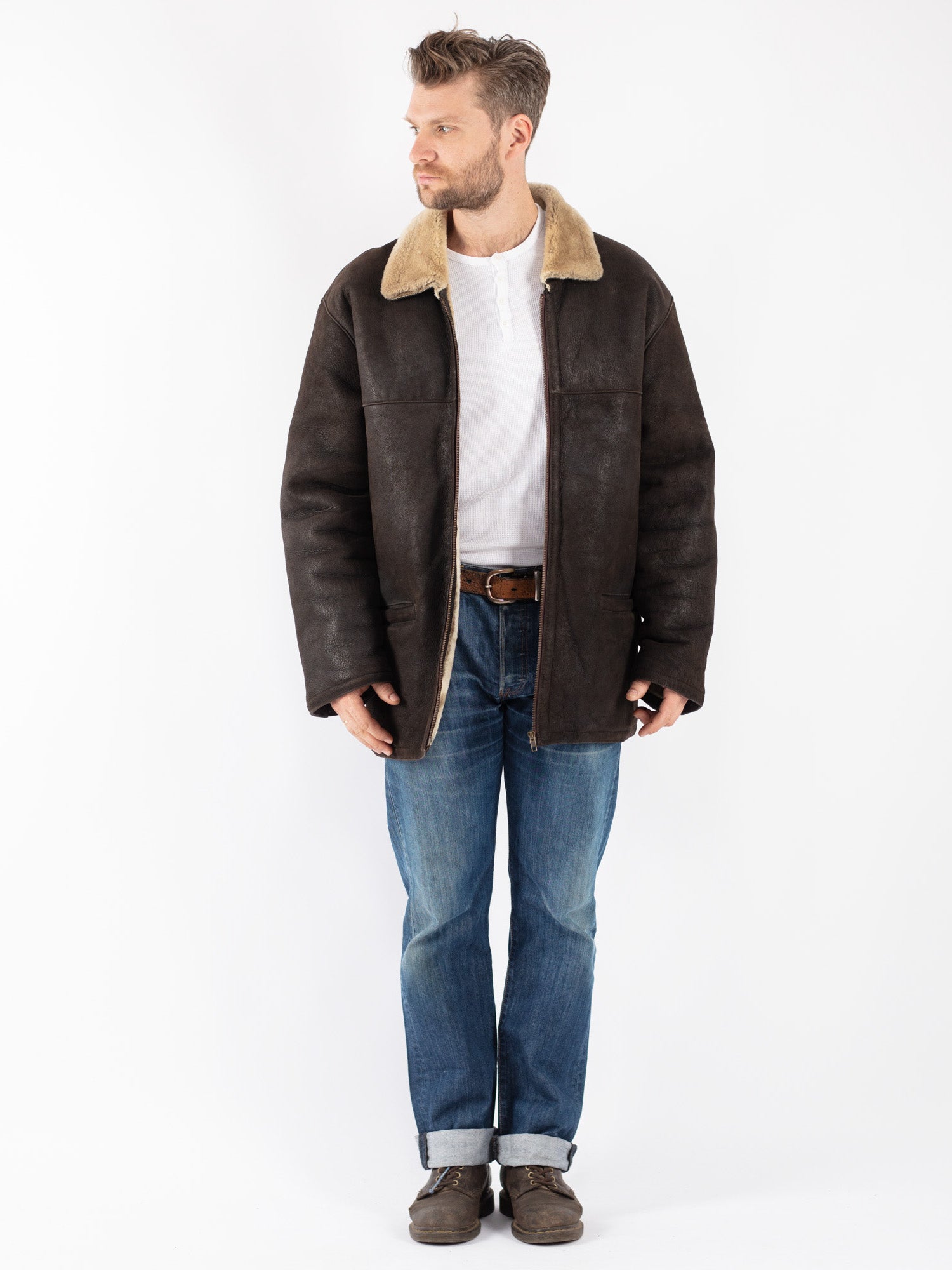 Online Vintage Store | Vintage 80's Men Sheepskin Coat in Brown ...