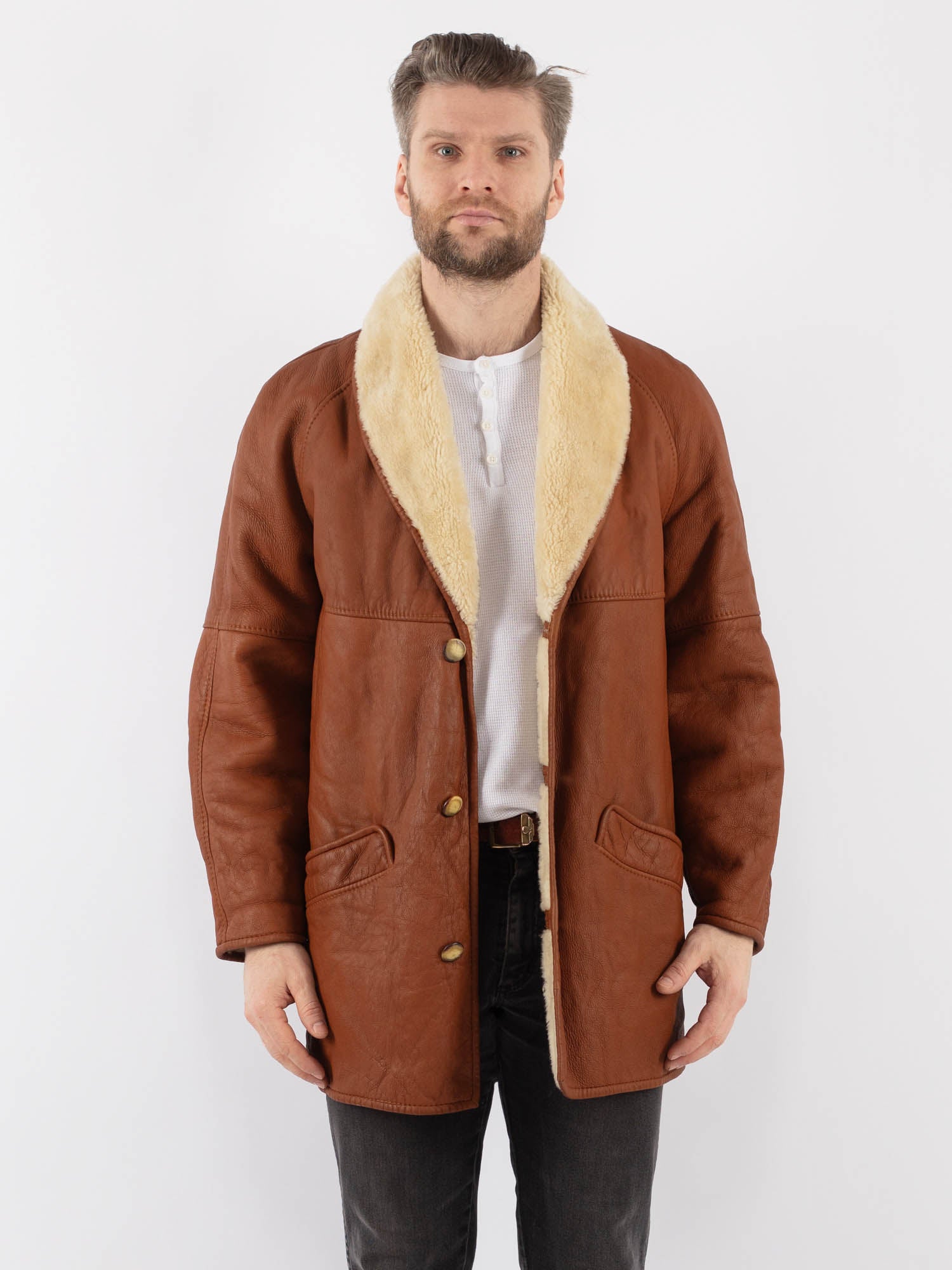 Online Vintage Store | Vintage 80's Men Sheepskin Shearling Coat in ...
