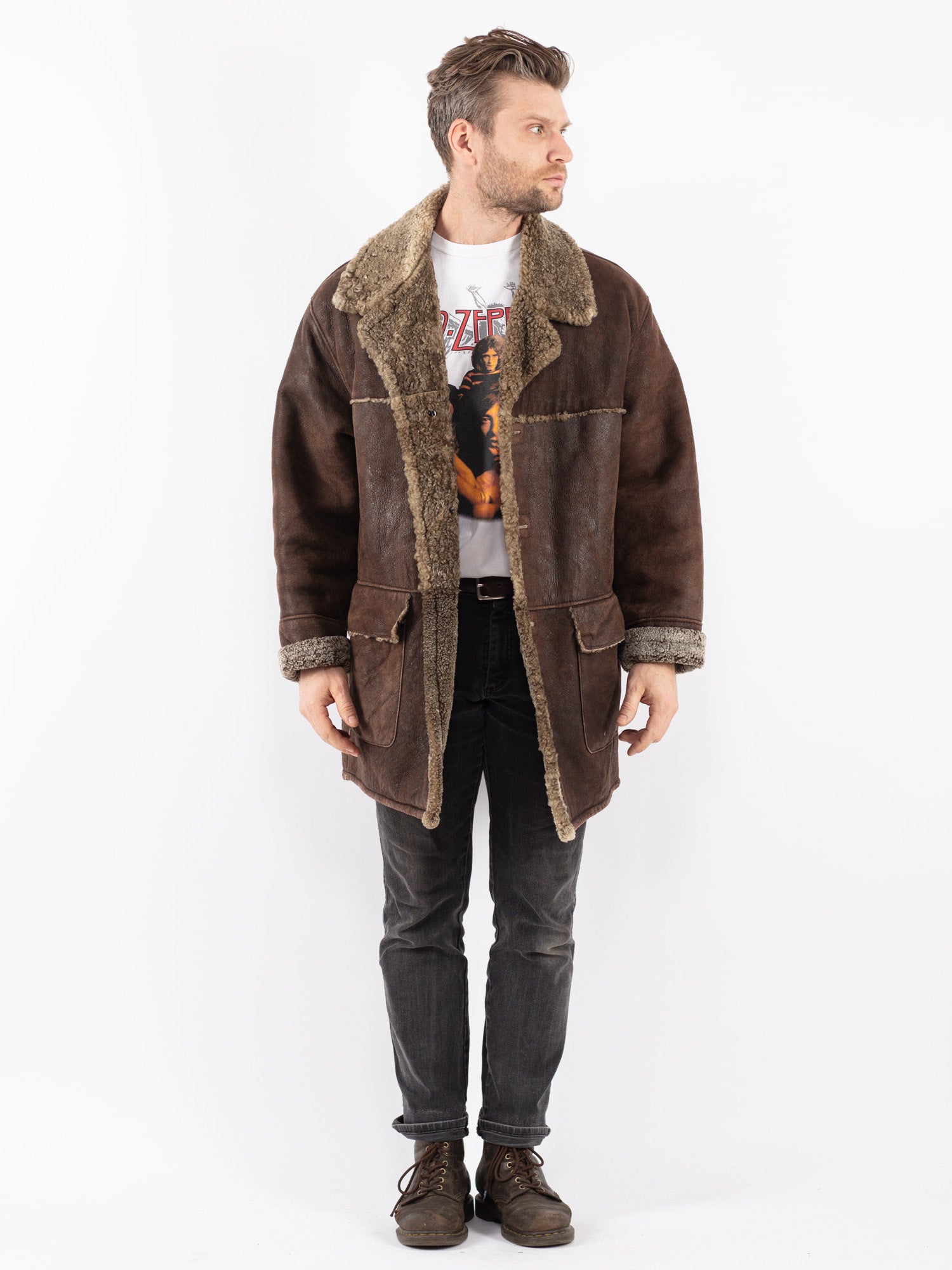 Online Vintage Store | Vintage 80's Men Sheepskin Shearling Coat in ...