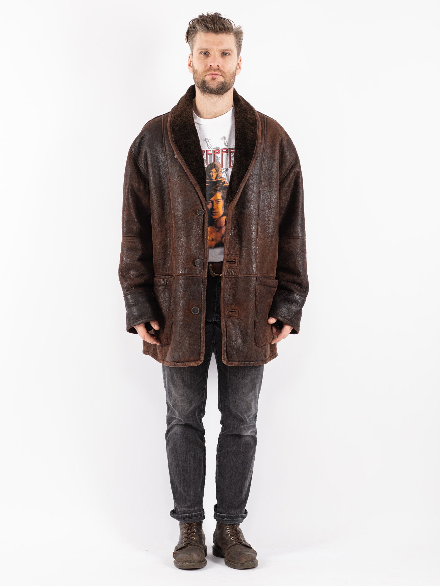 Online Vintage Store | Vintage 80's Men Sheepskin Shearling Coat in ...