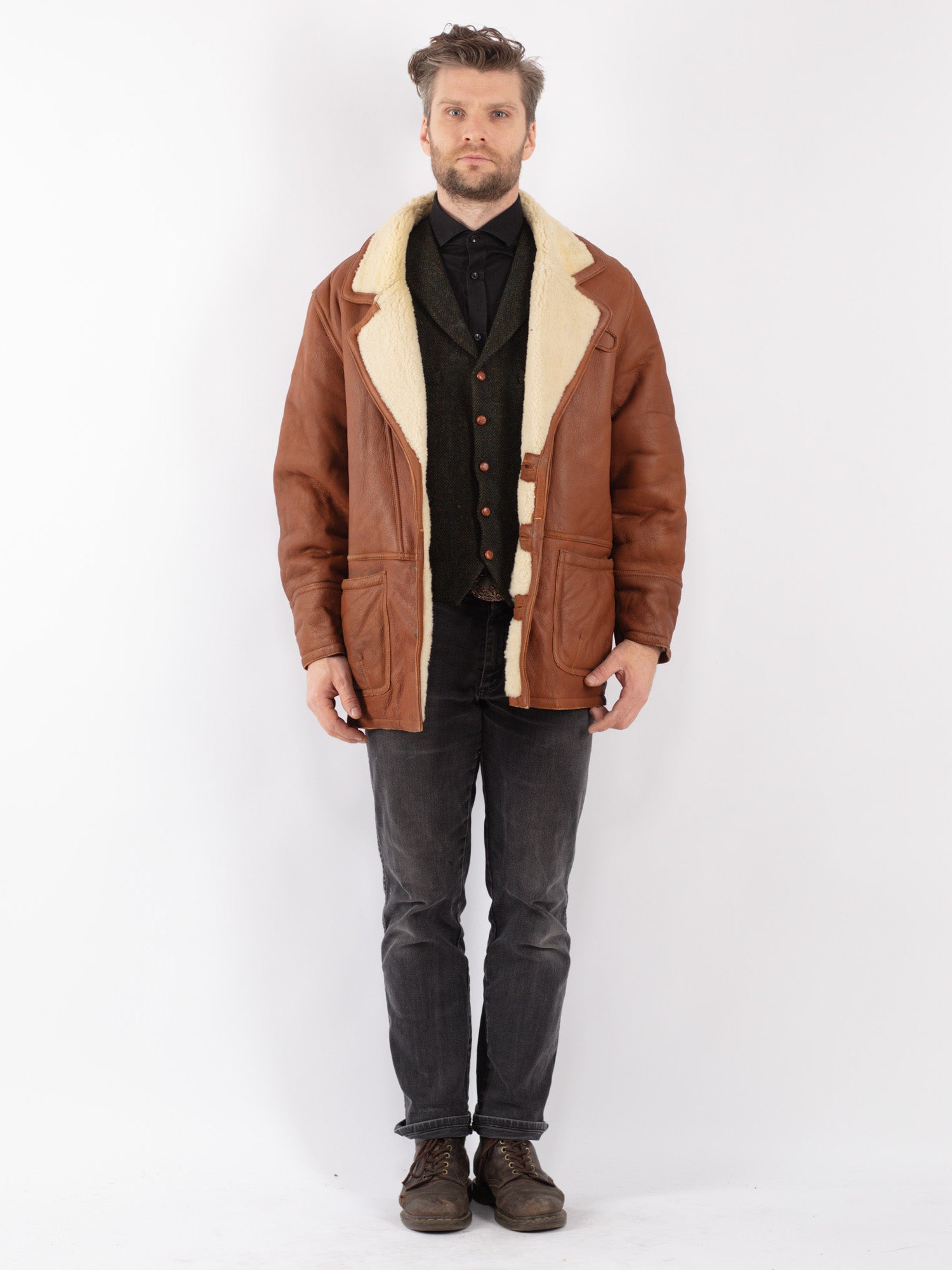 Online Vintage Store | Vintage 80's Men Sheepskin Shearling Coat in ...
