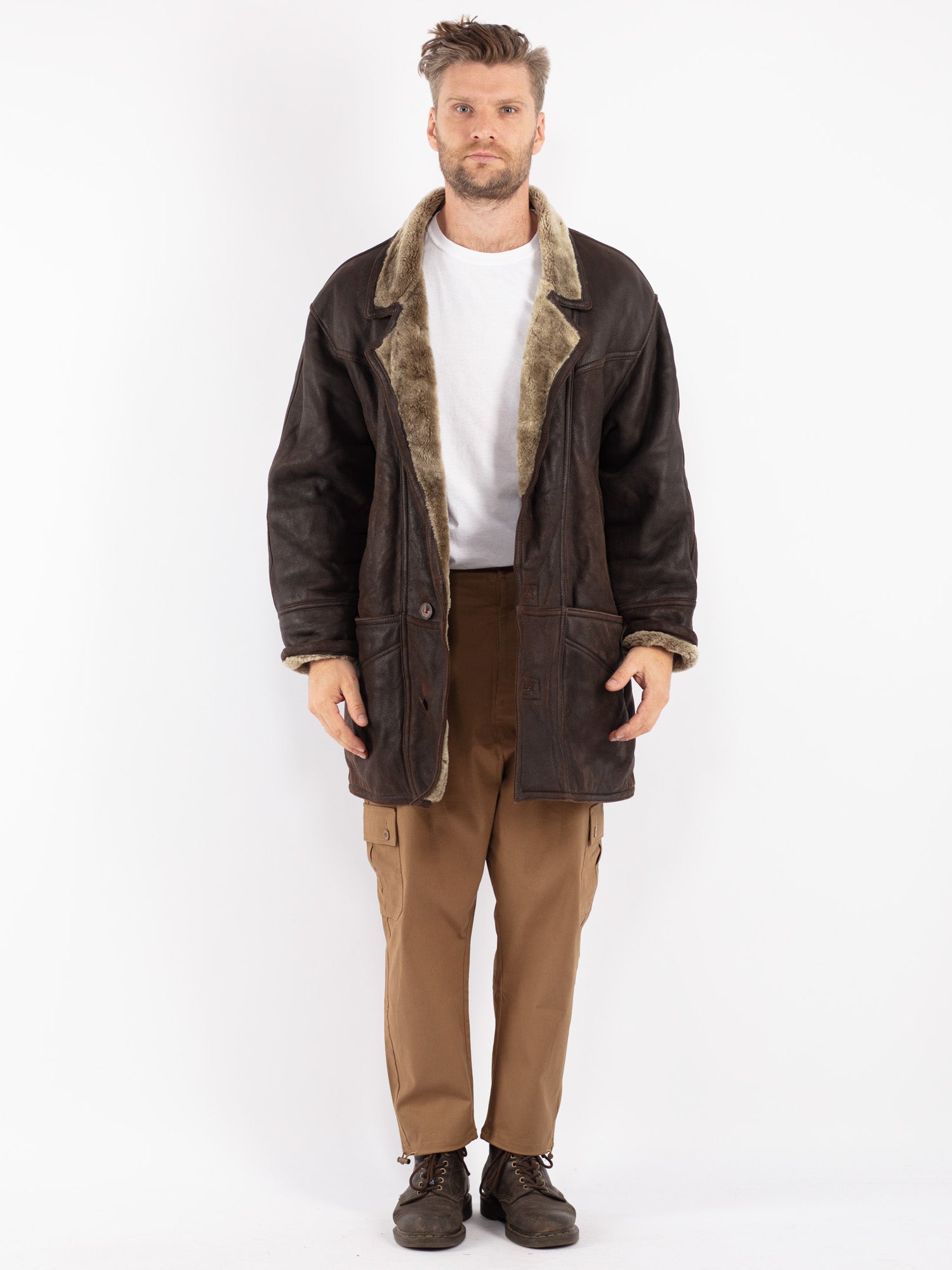 Online Vintage Store | Vintage 80's Men Sheepskin Coat in Brown ...