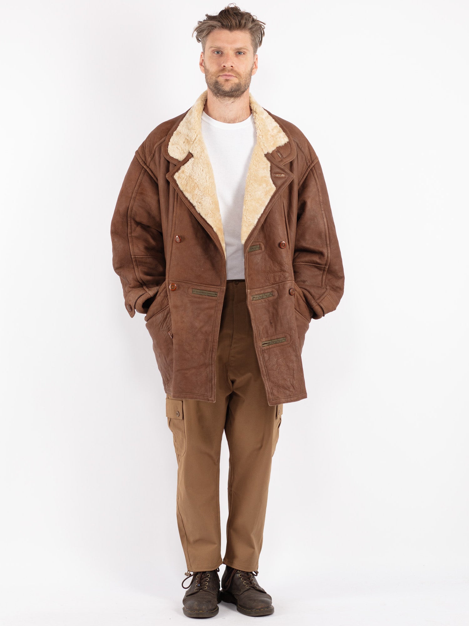 Online Vintage Store | Vintage 80's Men Sheepskin Coat in Brown ...