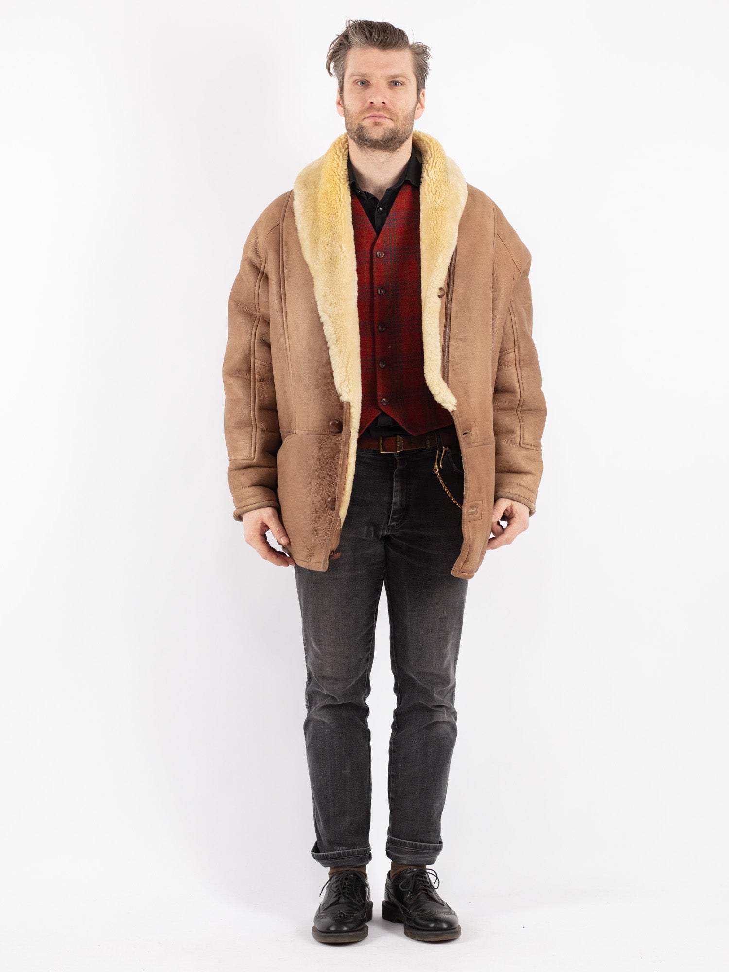 Online Vintage Store | Vintage 80's Men Sheepskin Shearling Coat in ...