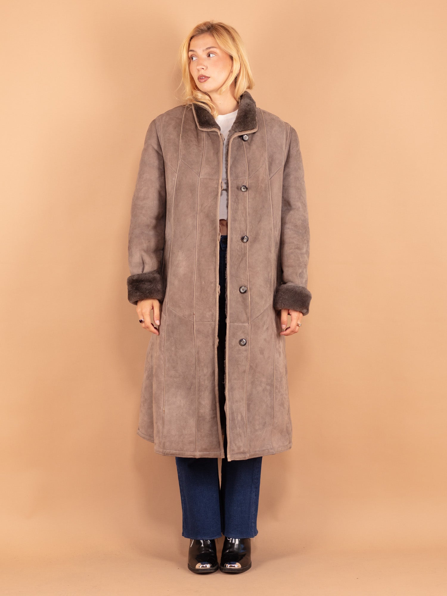 Online Vintage Store | Vintage 80's Women Sheepskin Coat in Beige ...