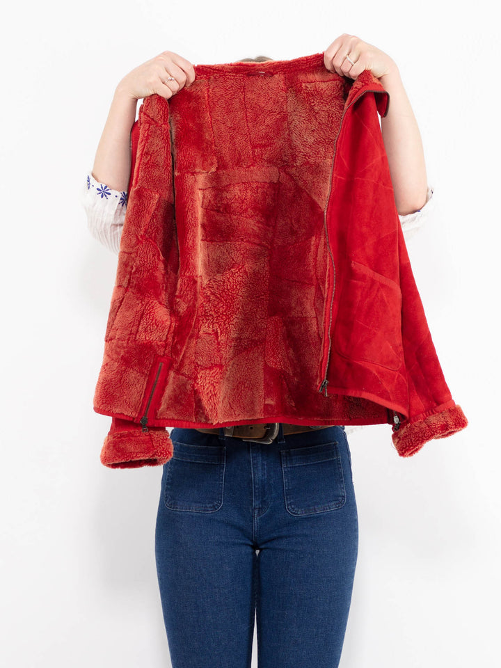 Online Vintage Store | Vintage 90's Women Sheepskin Jacket in Red | NorthernGrip