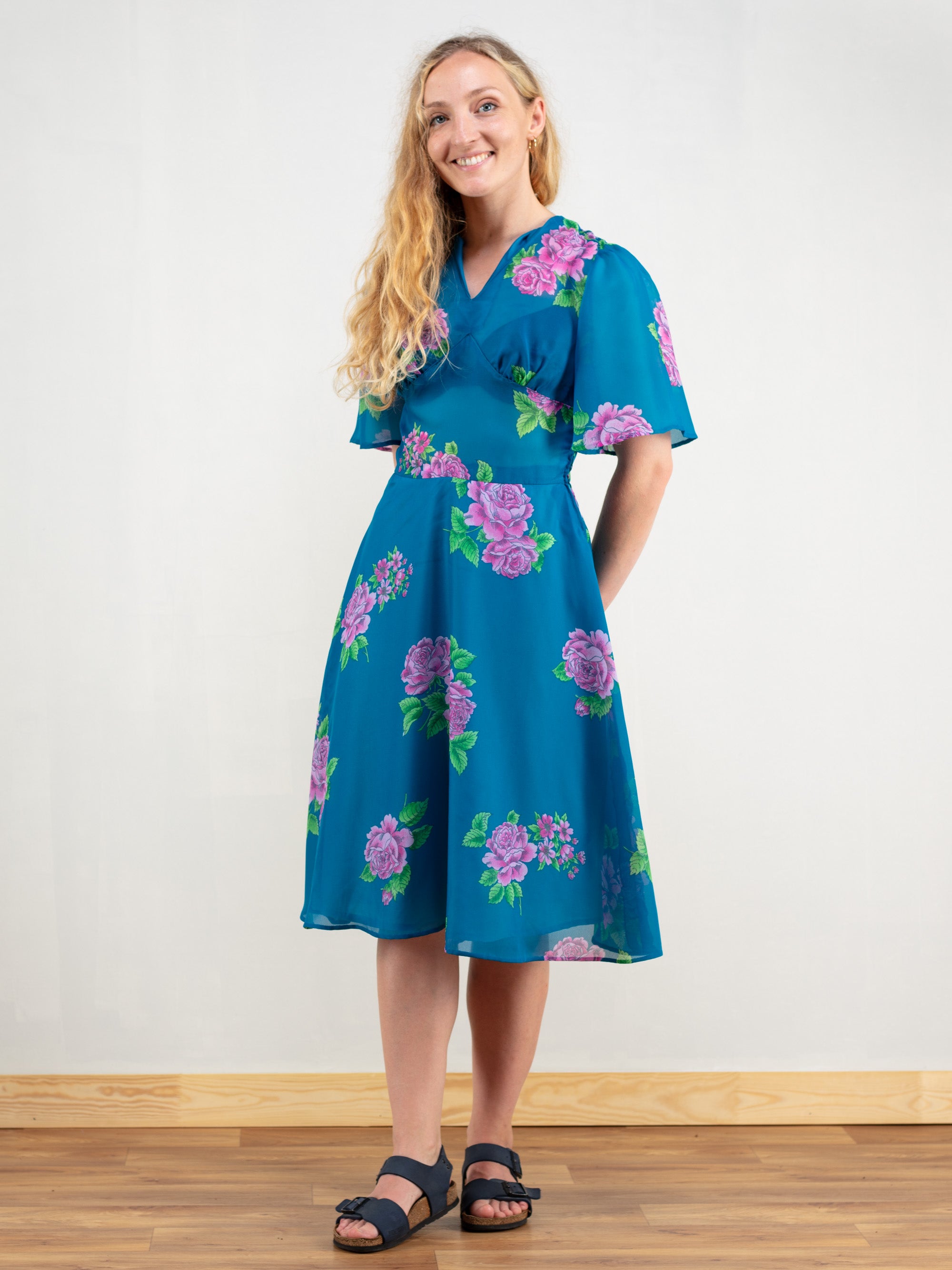 Online Vintage Store | 70's Blue Floral Dress | Northern Grip ...